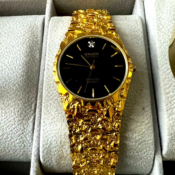 Accessories | Gruen Diamond Quartz Gold Nugget Watch | Poshmark